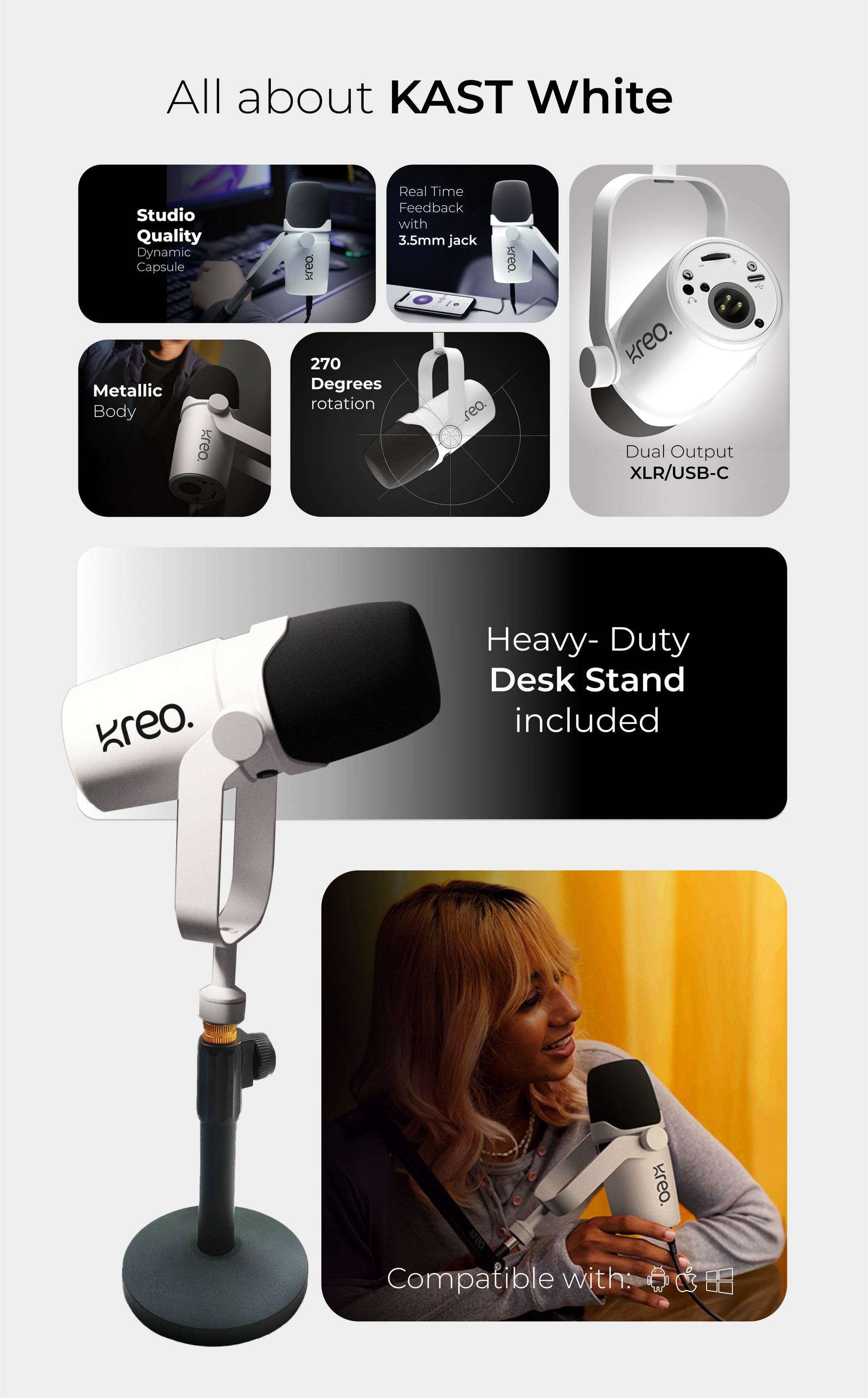 Kast White Dynamic Microphone